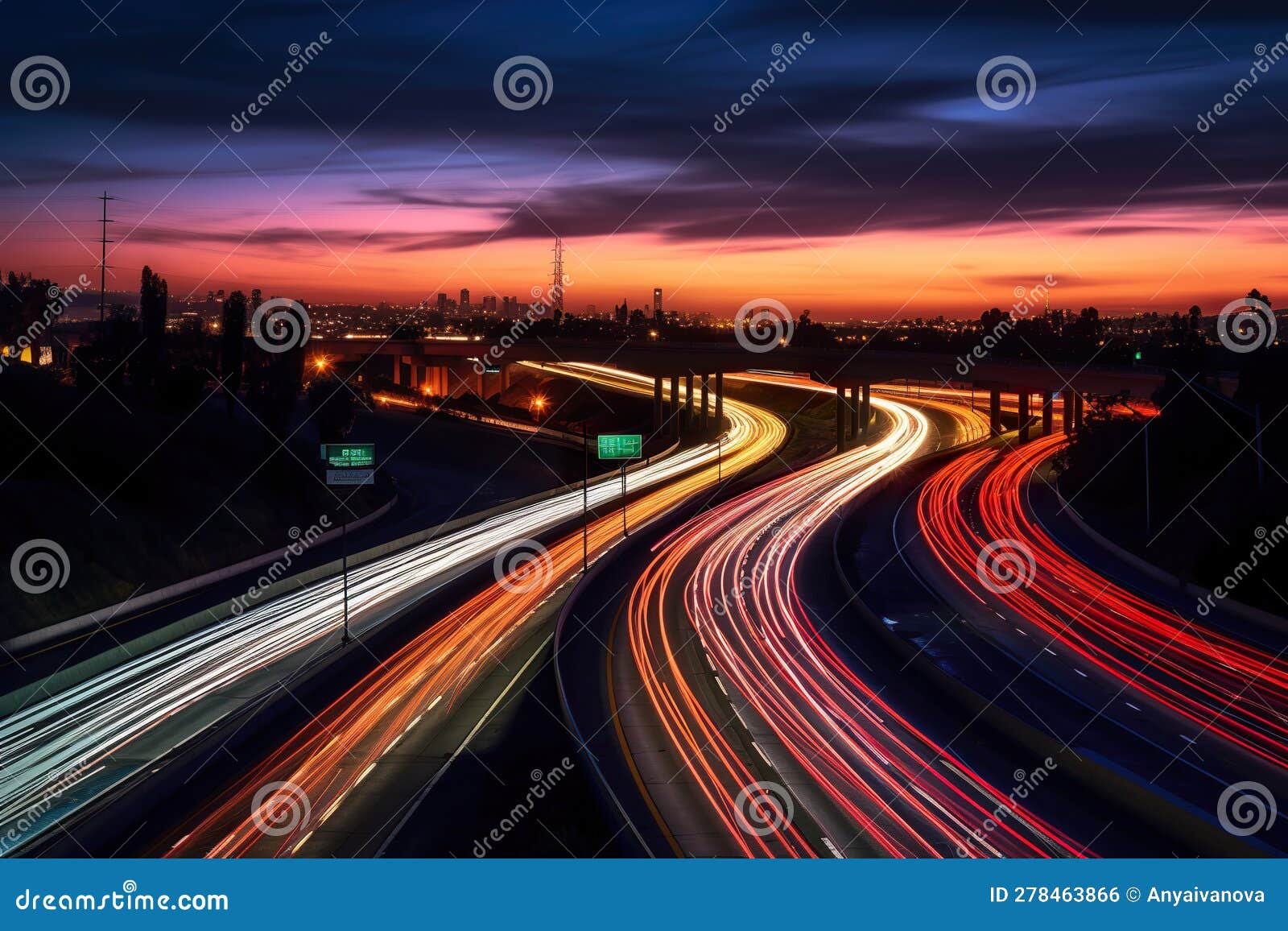 A Highway with Multiple Lanes at Night. Generative AI Image. Stock ...