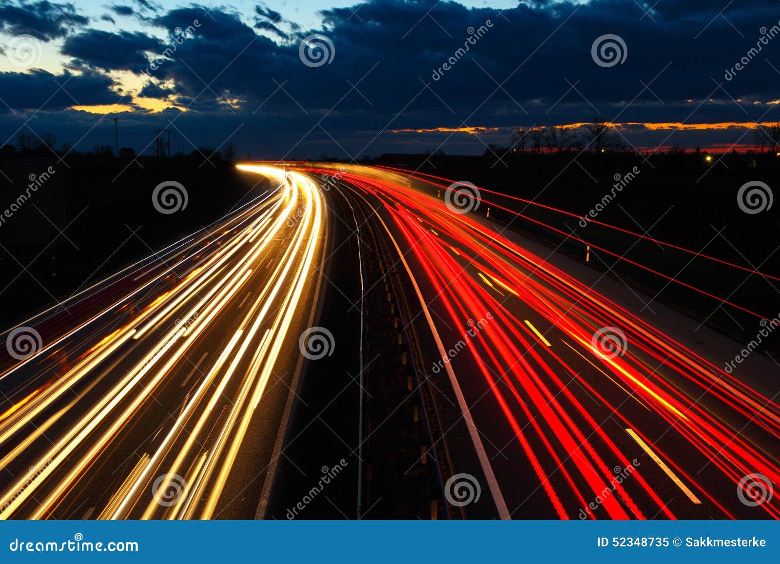 Highway at Night in Long Exposure Stock Image - Image of road, glow ...