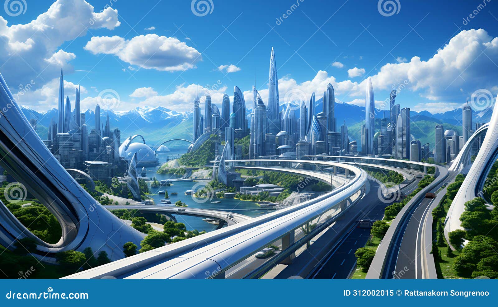 Highway and Overpass in Futuristic Technology of Big City Stock ...