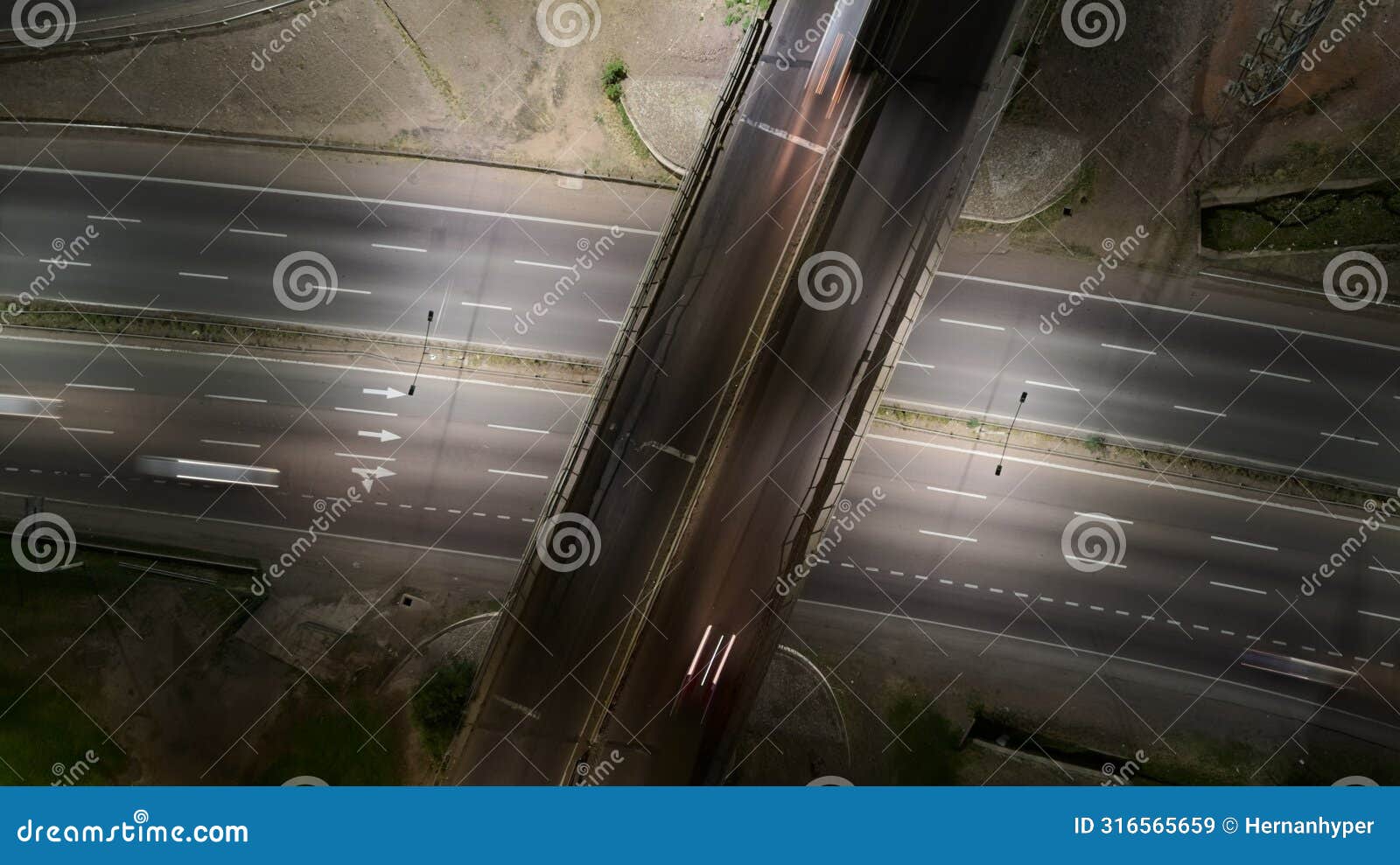 Highway Overpass at Night, Top Down Aerial View Stock Image - Image of ...
