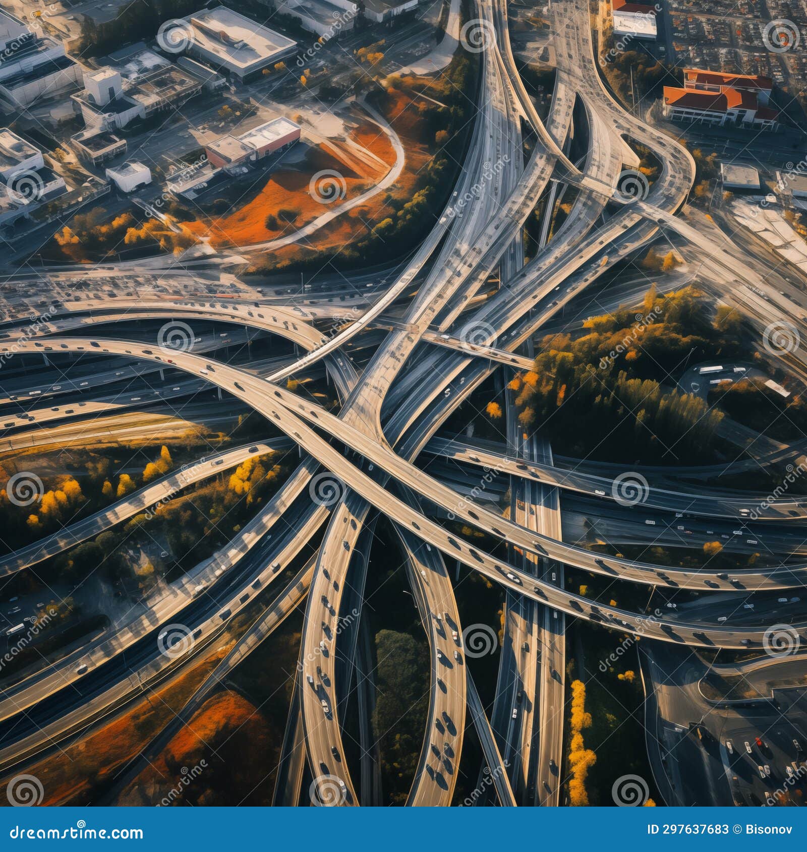 Highway and Overpass View from Above Stock Image - Image of light ...