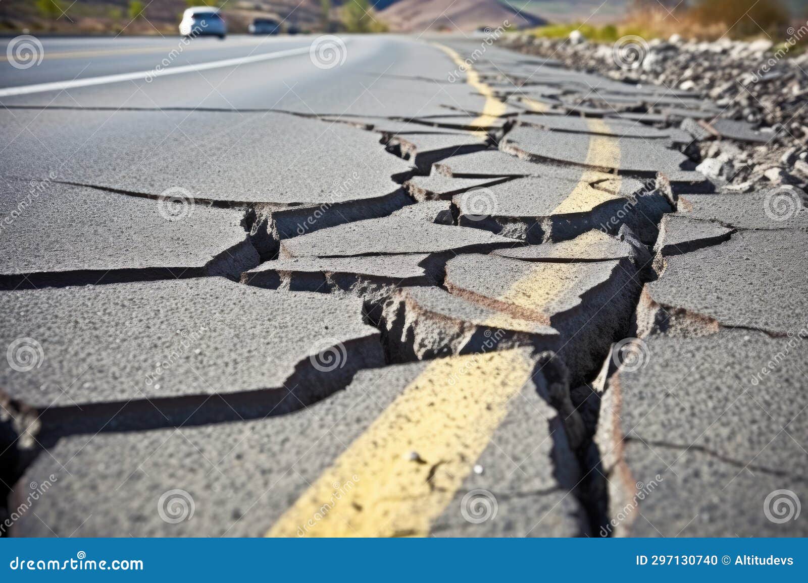 Highway Pavement Buckled and Broken from Seismic Activity Stock Photo ...