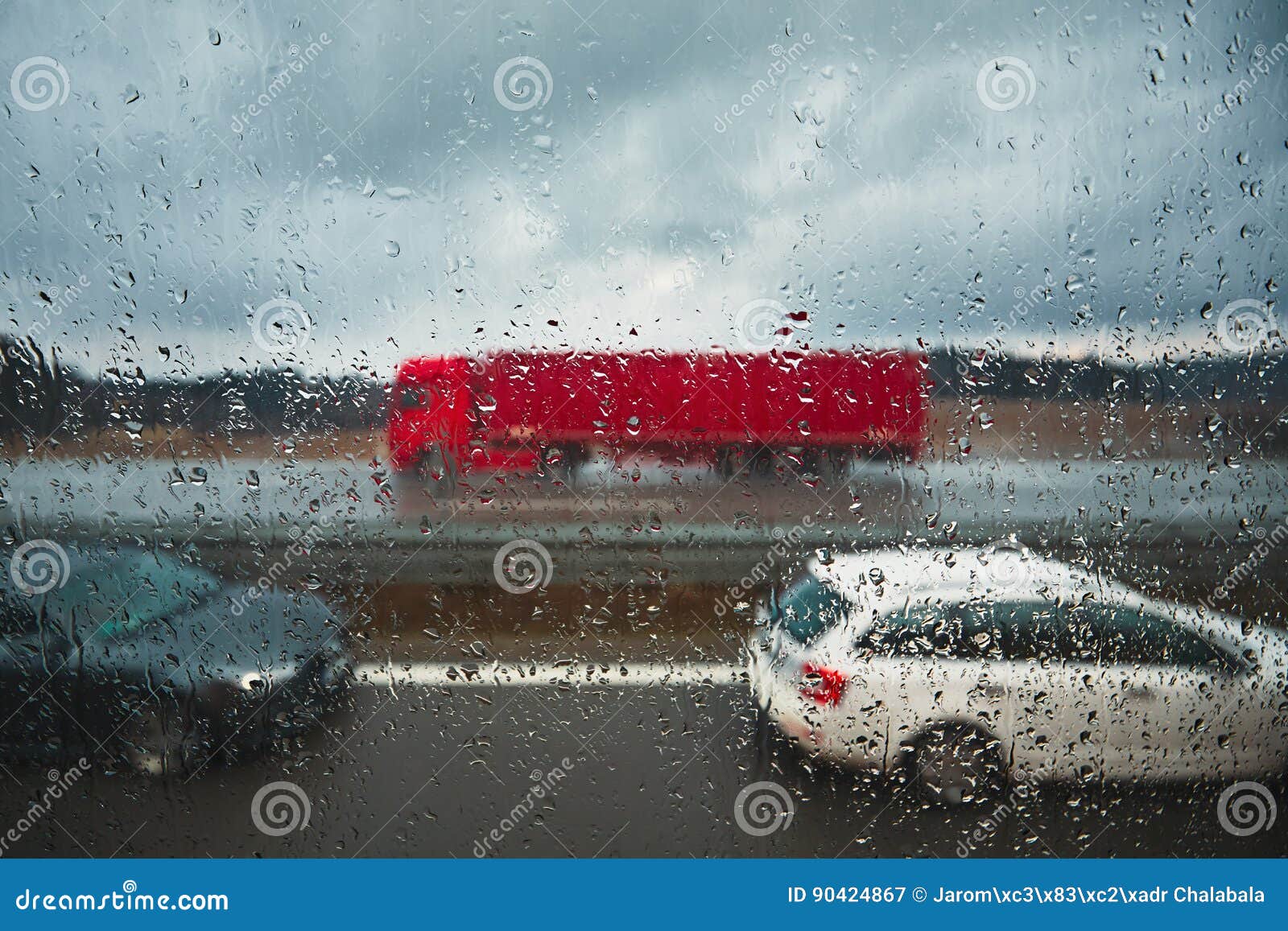 Highway in the rain stock image. Image of rainfal, road - 90424867