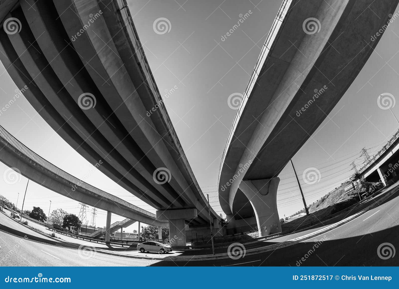 Highway Over Pass Ramp Black White Intersection Stock Image - Image of ...