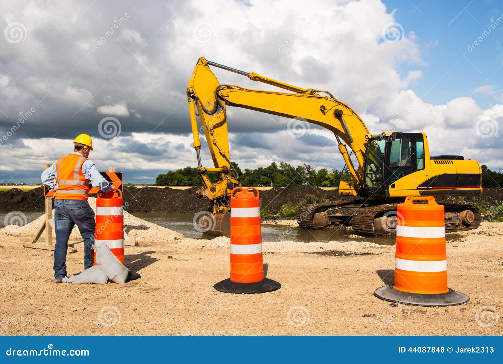 Highway Road Construction Worker Stock Photo - Image of building ...