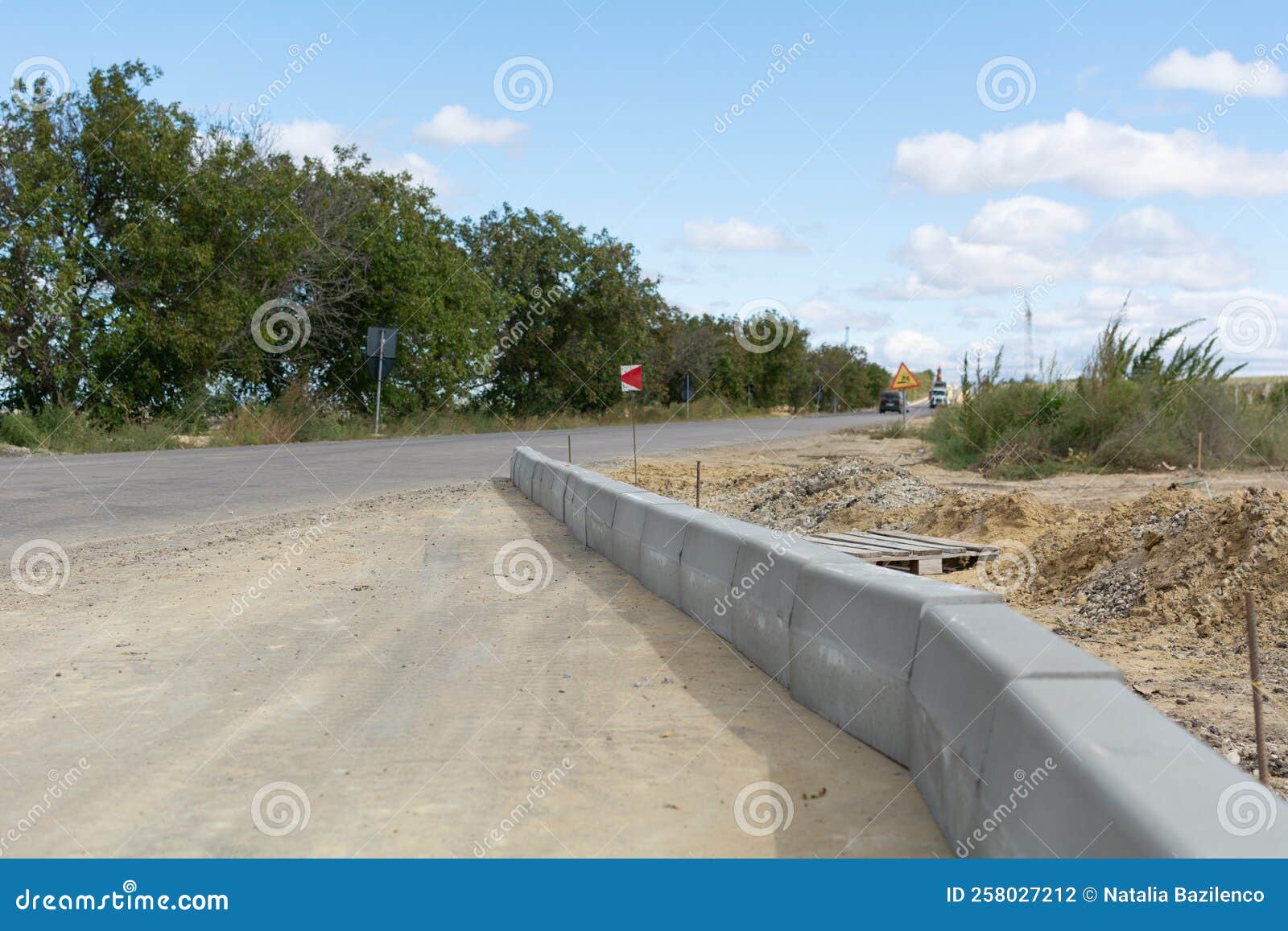 Highway Road Curb. Blocks in the Base of the Road, Building a Ring ...