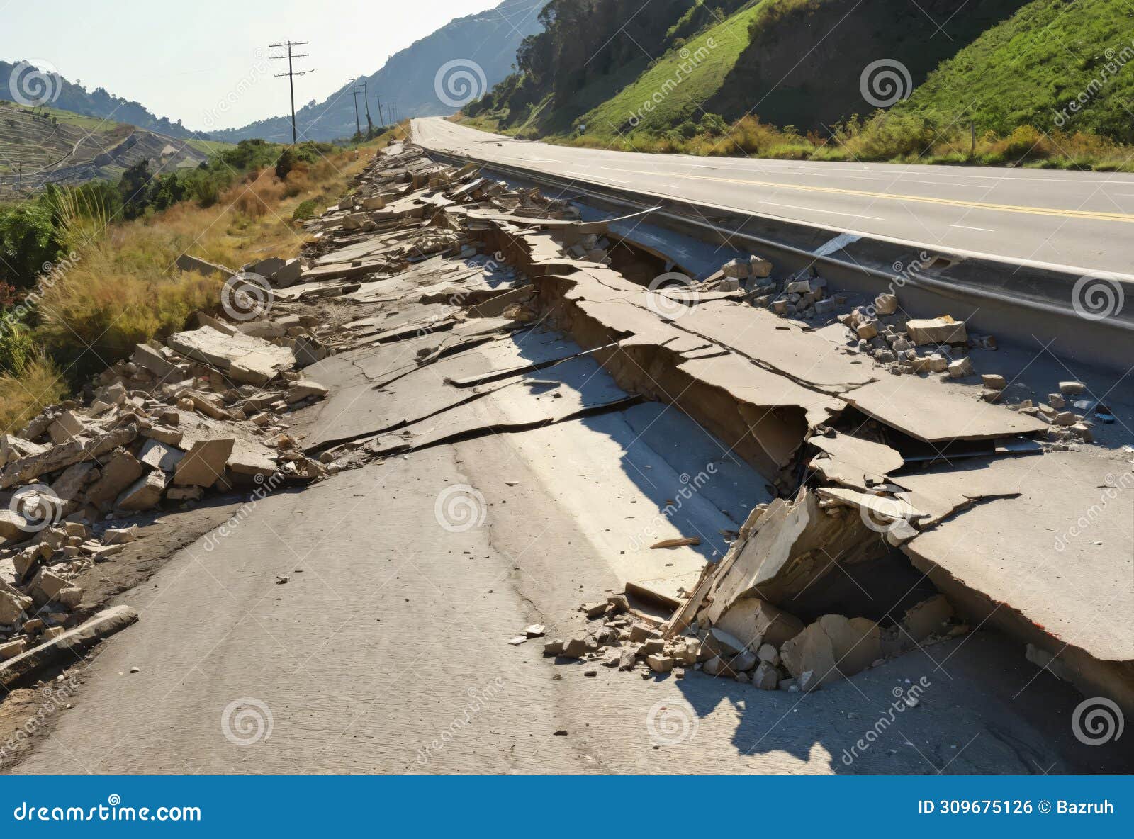 Road Destroyed By Lines And Landslides And Mudflows. Stock Image ...