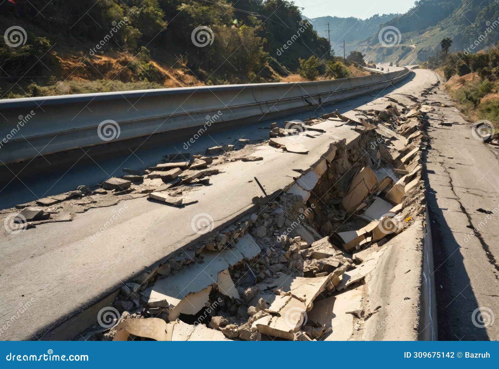 Highway Road Destroyed by Powerful Earthquake Stock Illustration ...