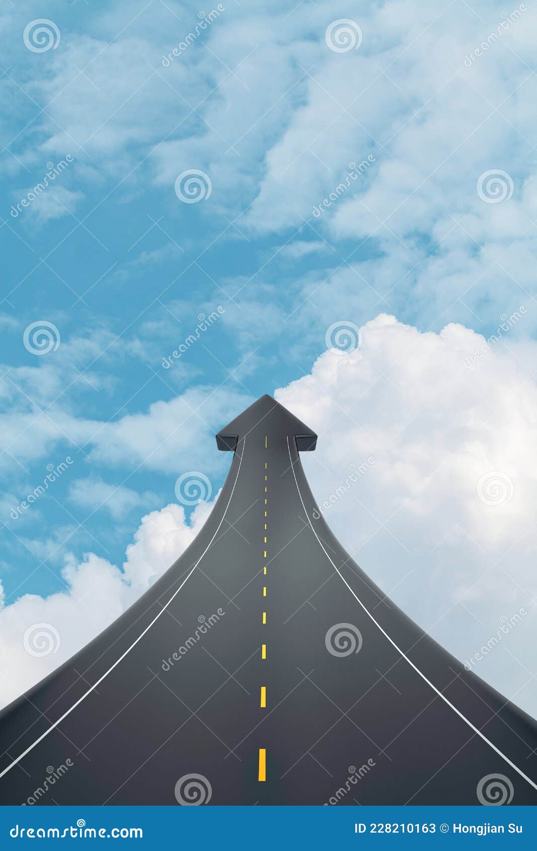 Highway Road Going Up As an Arrow in Sky. 3D Rendering Stock ...