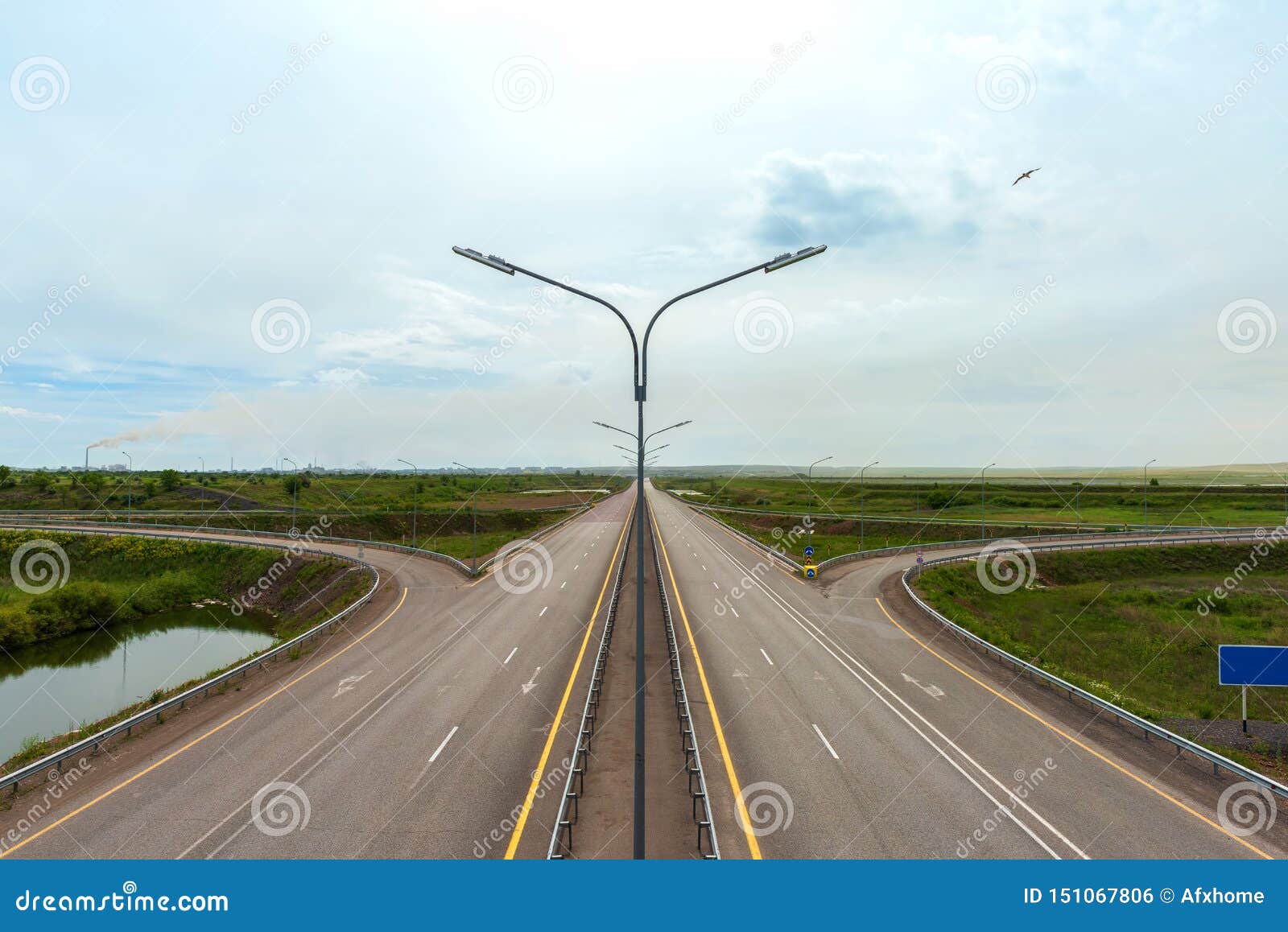 Highway with a Road Junction View from the Bridge without Cars Stock ...