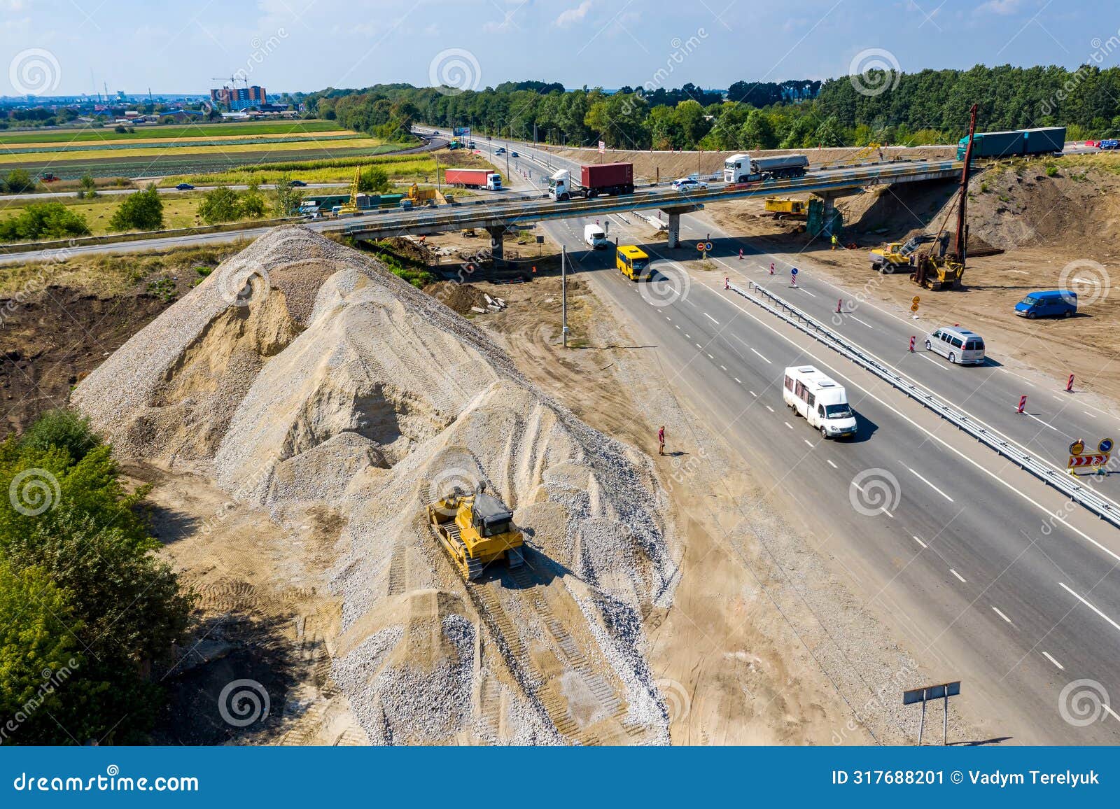 Highway Road Repairing Concept. Construction Work with Machinery Stock ...