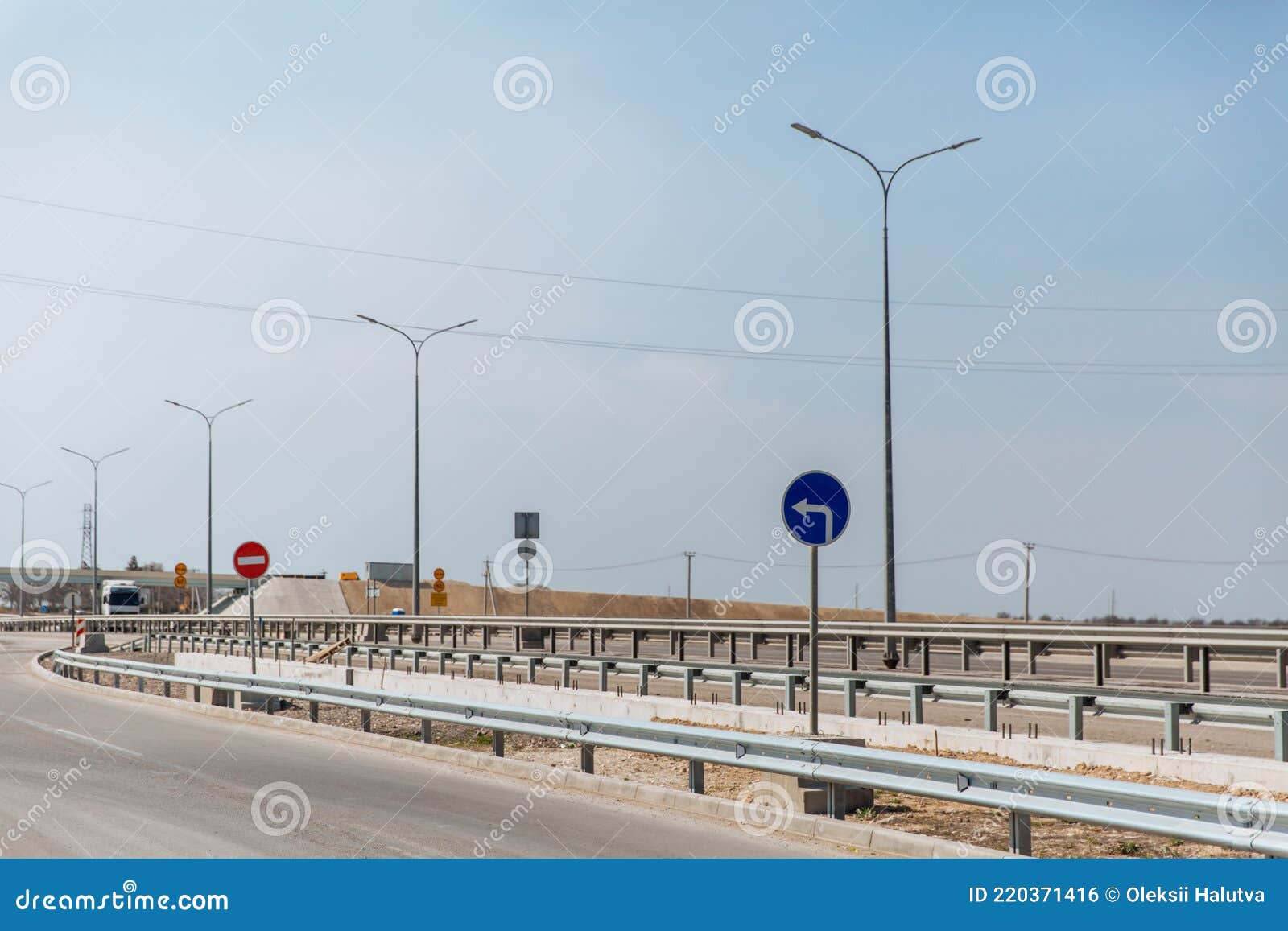 Highway with Road Signs Entry is Prohibited and Turn Left Stock Photo ...