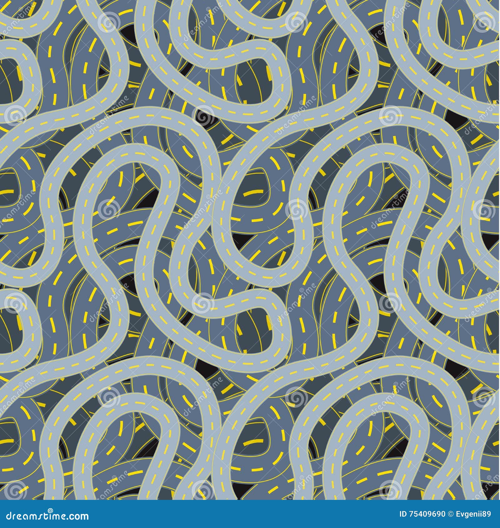 Highway Roads on Black, Seamless Pattern Stock Illustration ...