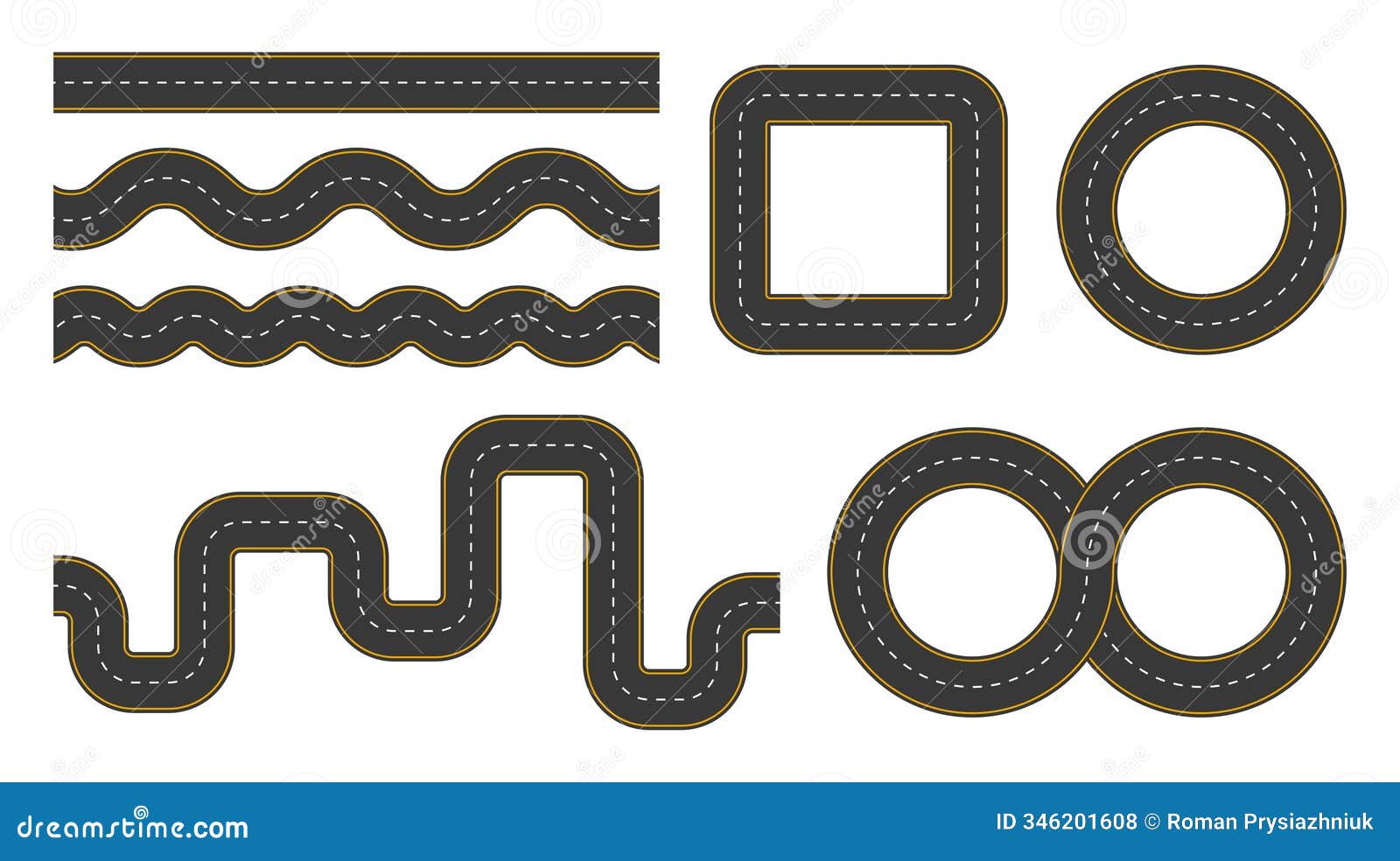 Highway or Roadway Elements Set in Top View. Road and Highway Icons in ...