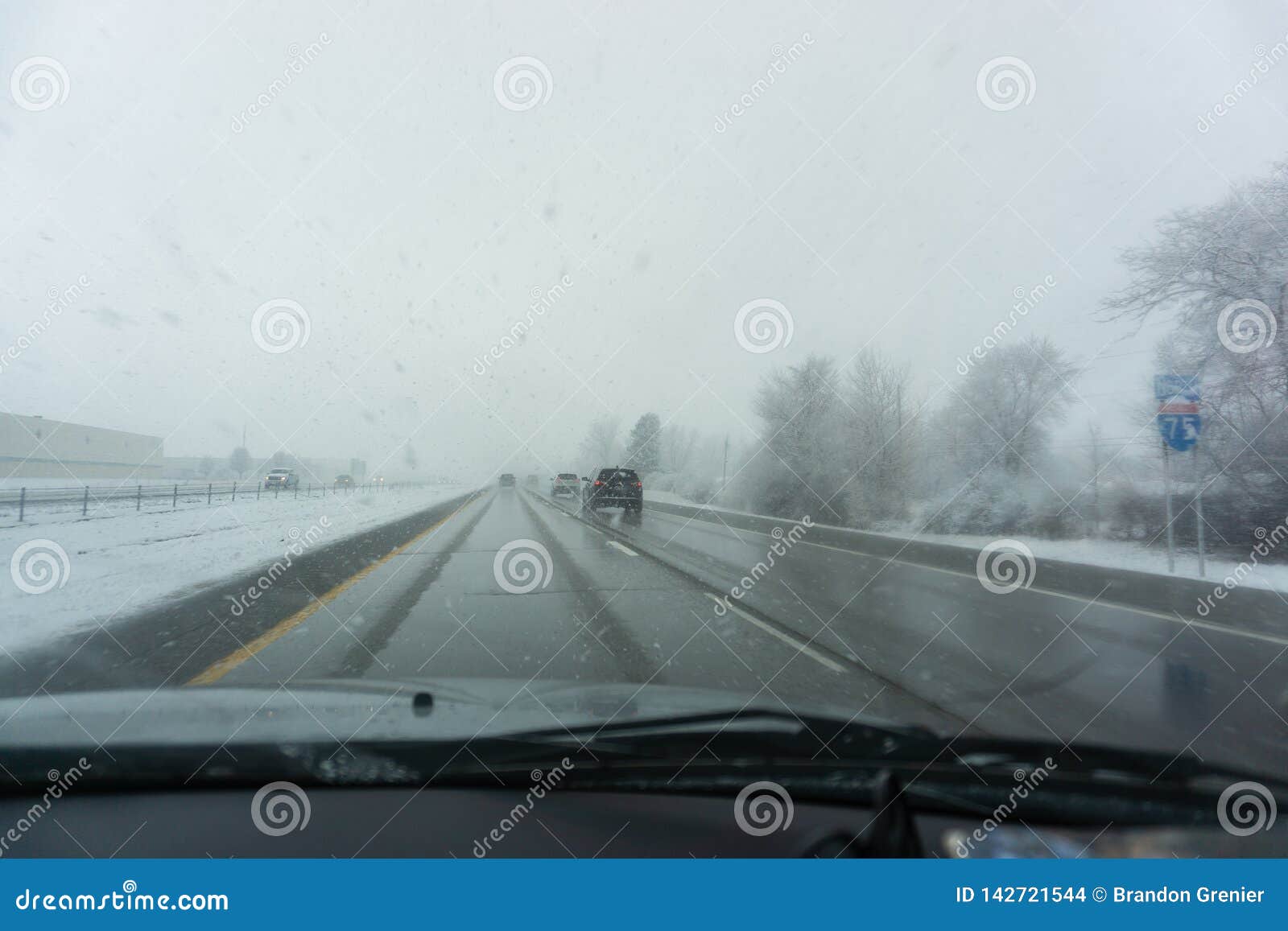 Highway Scene Snowstorm on I-75 As Scene from Dashboard Editorial Stock ...