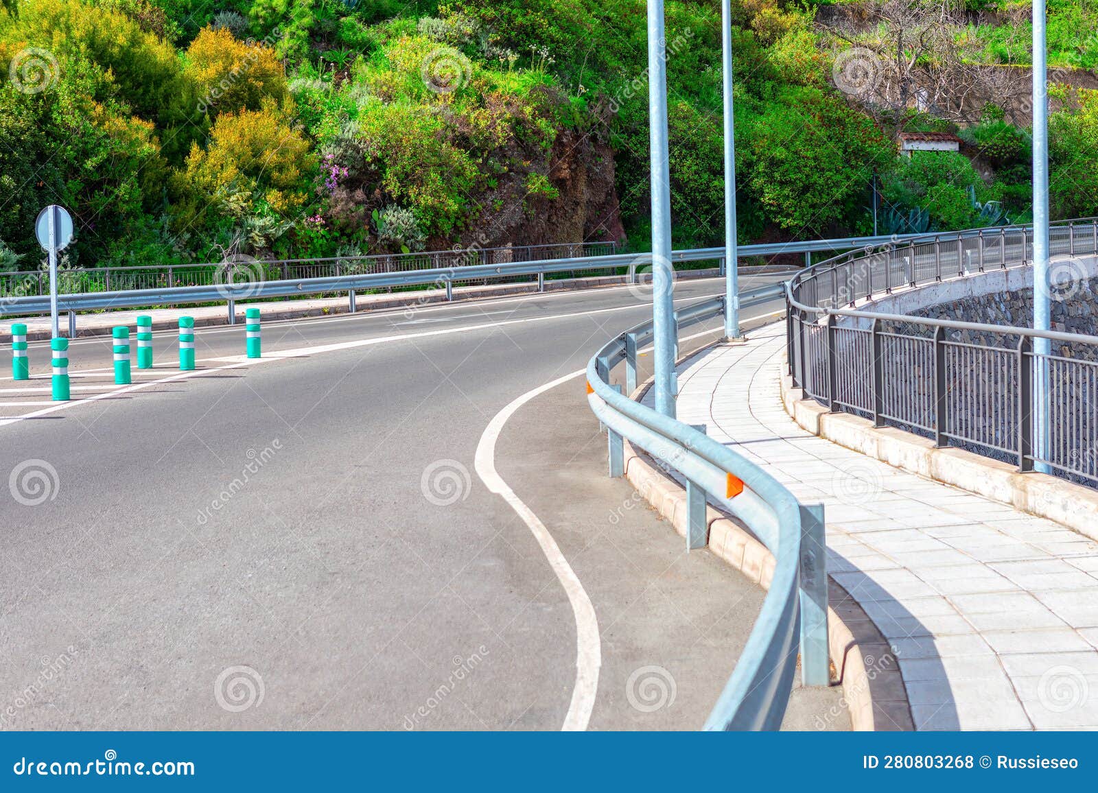 Highway with Sidewalk and Balustrade Stock Photo - Image of pavement ...