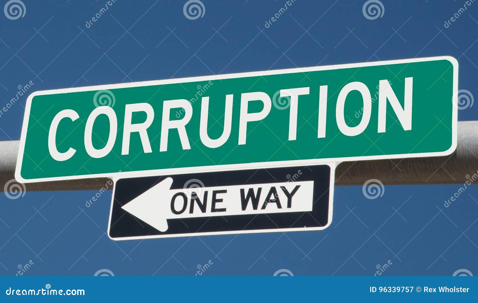 Highway Sign for CORRUPTION and ONE WAY Stock Illustration ...