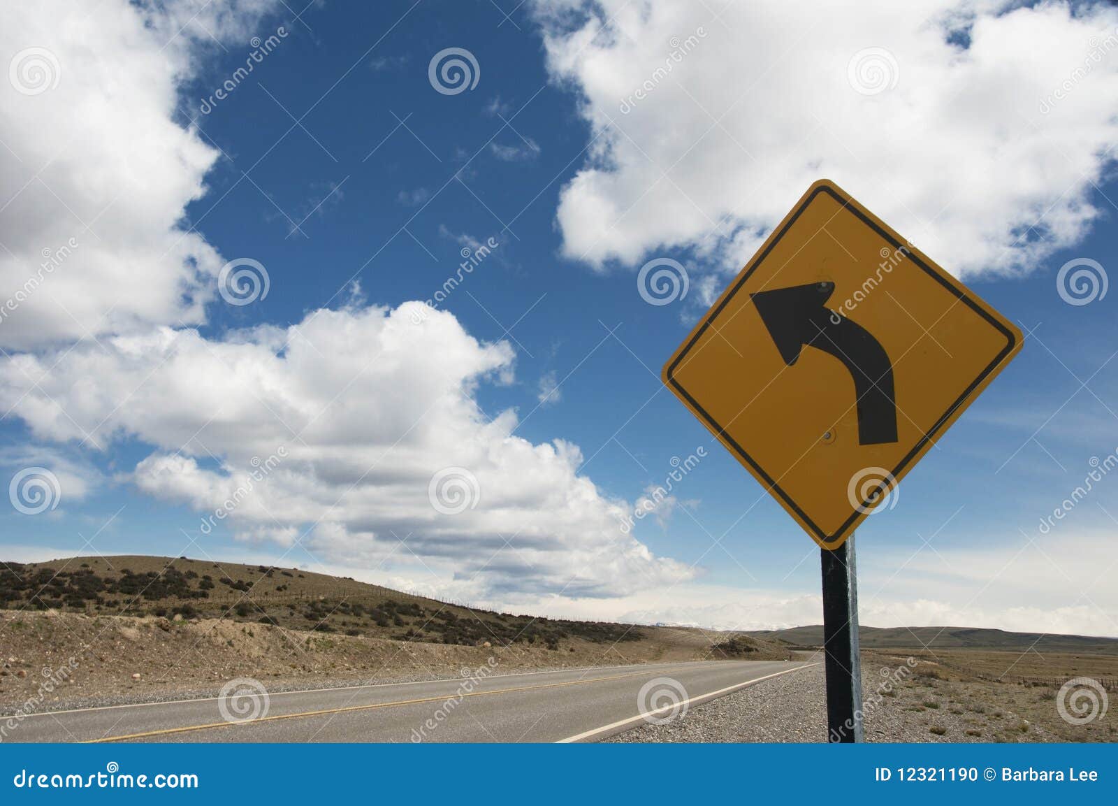 Highway Sign - Curve To the Left Stock Photo - Image of yield, sign ...