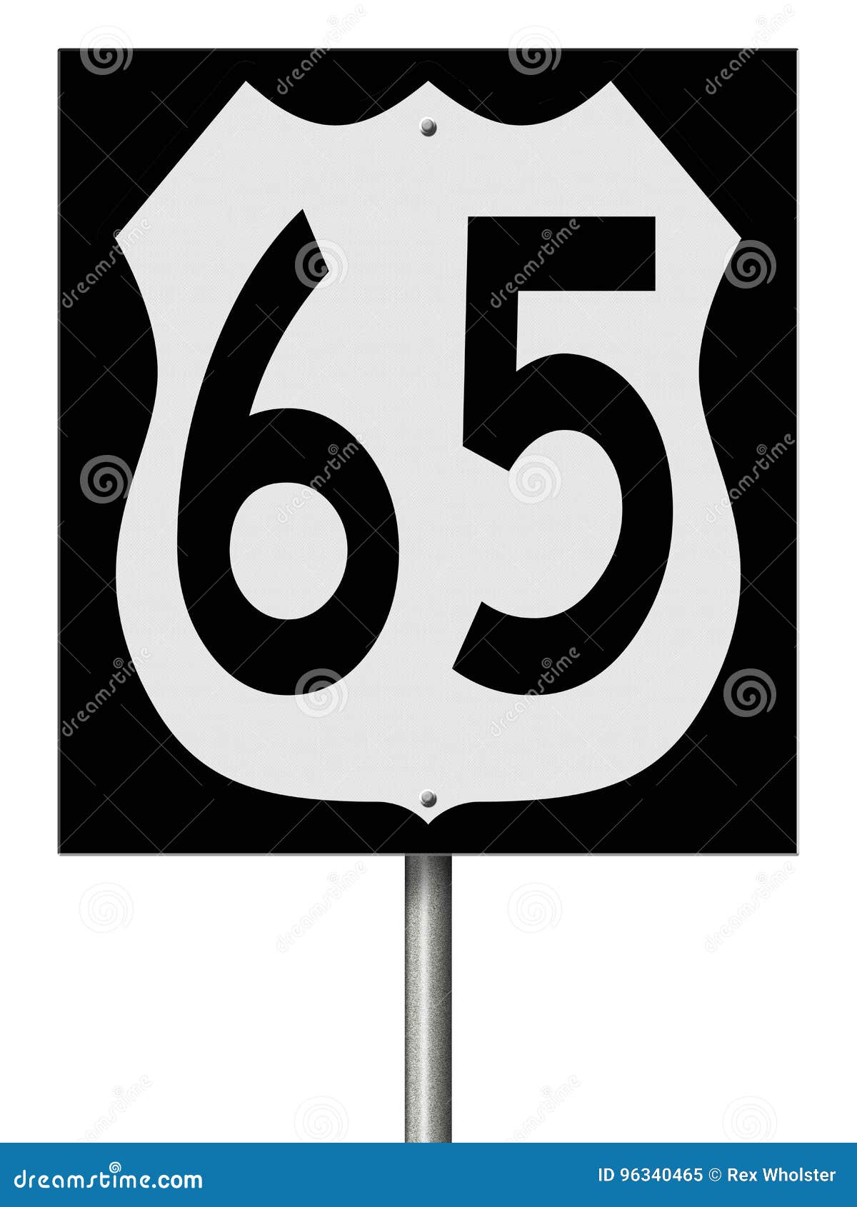 Highway sign for Route 65 stock illustration. Illustration of road ...
