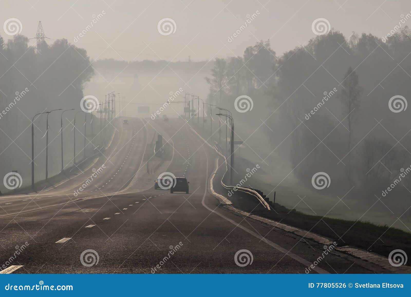 Highway in smoke stock photo. Image of driving, mist - 77805526
