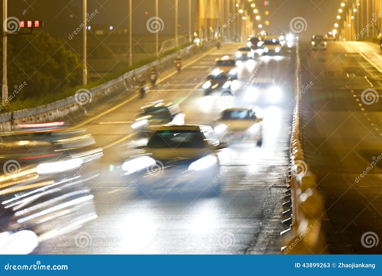 Highway Speeding Car at Night Stock Image - Image of modern, bridge ...