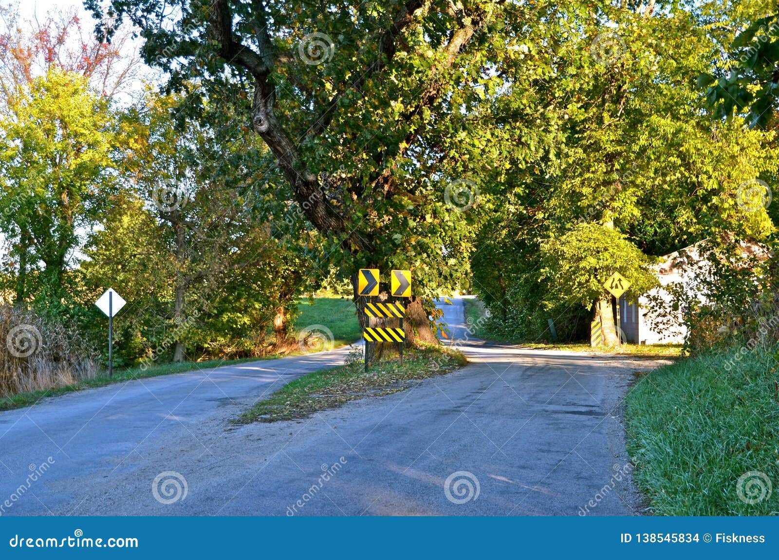 A Highway Splits for a Large in the Road. Stock Photo - Image of ...