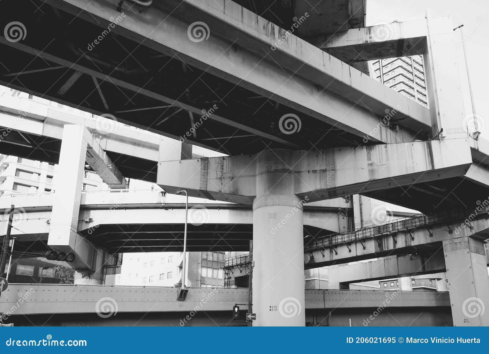Highway Structure in Black and White Stock Image - Image of landscape ...