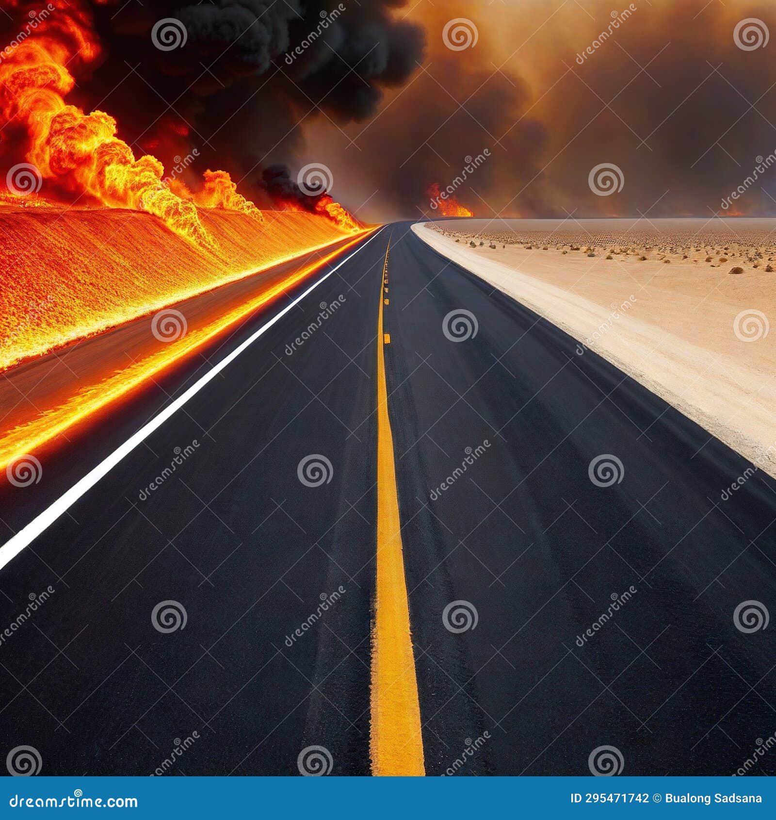 Highway to burning stock illustration. Illustration of abstract - 295471742