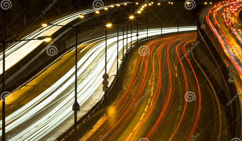 Highway traffic at night stock photo. Image of motorway - 2098642