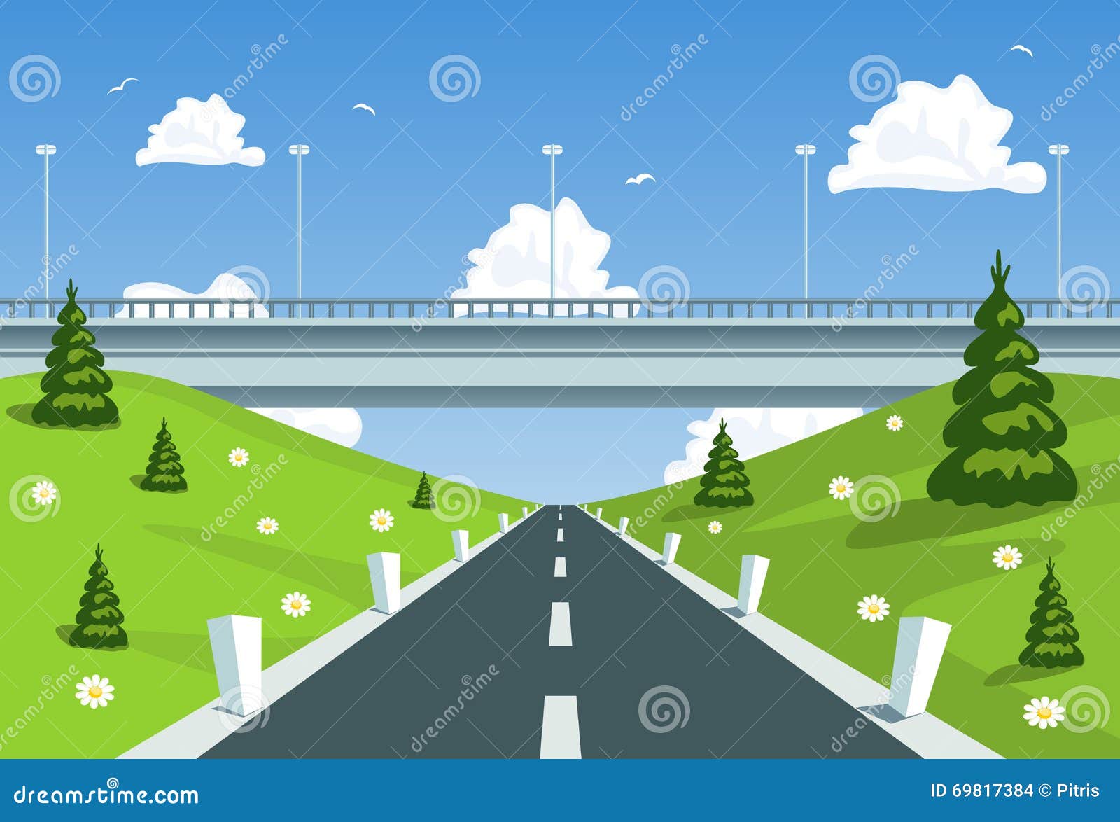 Highway under the bridge. stock vector. Illustration of traffic - 69817384