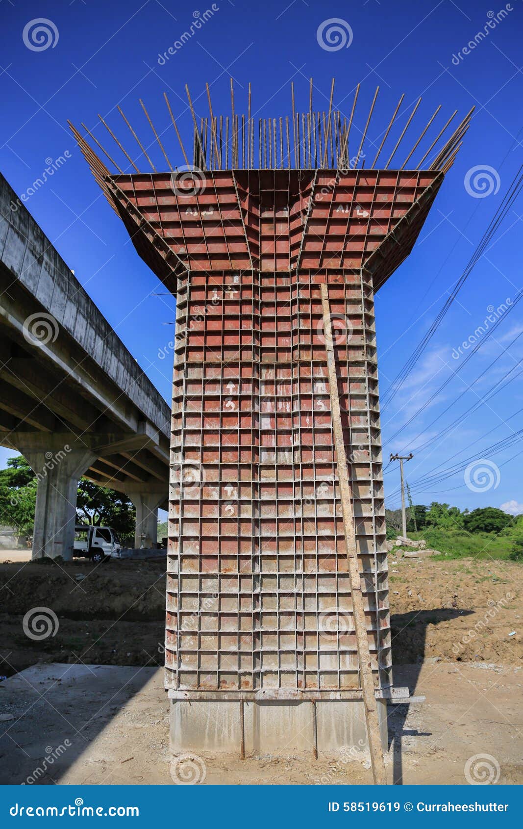 The Highway Under Construction, Concrete Bridge Pier with the Visible ...