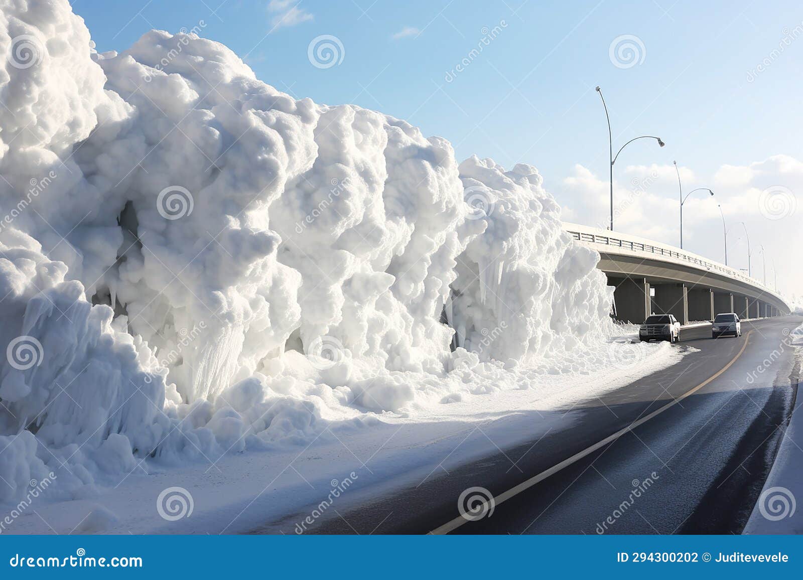 Highway in Winter with High Snowdrift on One Side Stock Photo - Image ...
