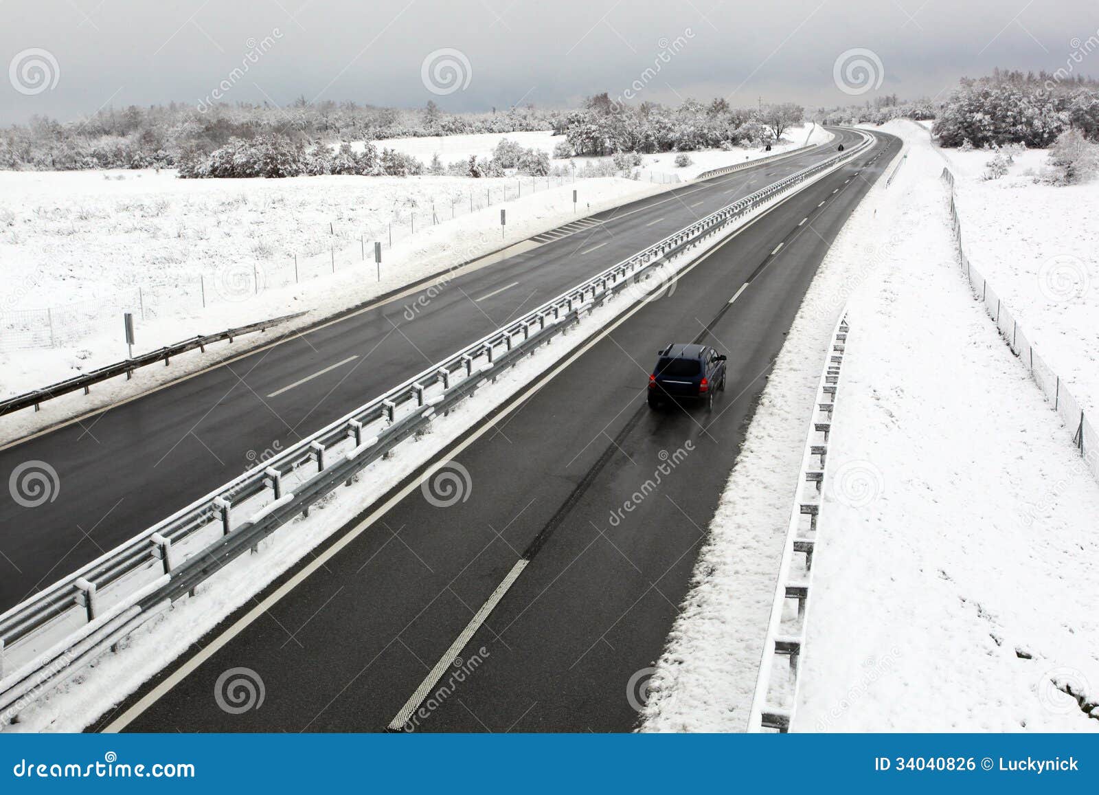 Highway in Winter with Snow Stock Photo - Image of caution, country ...