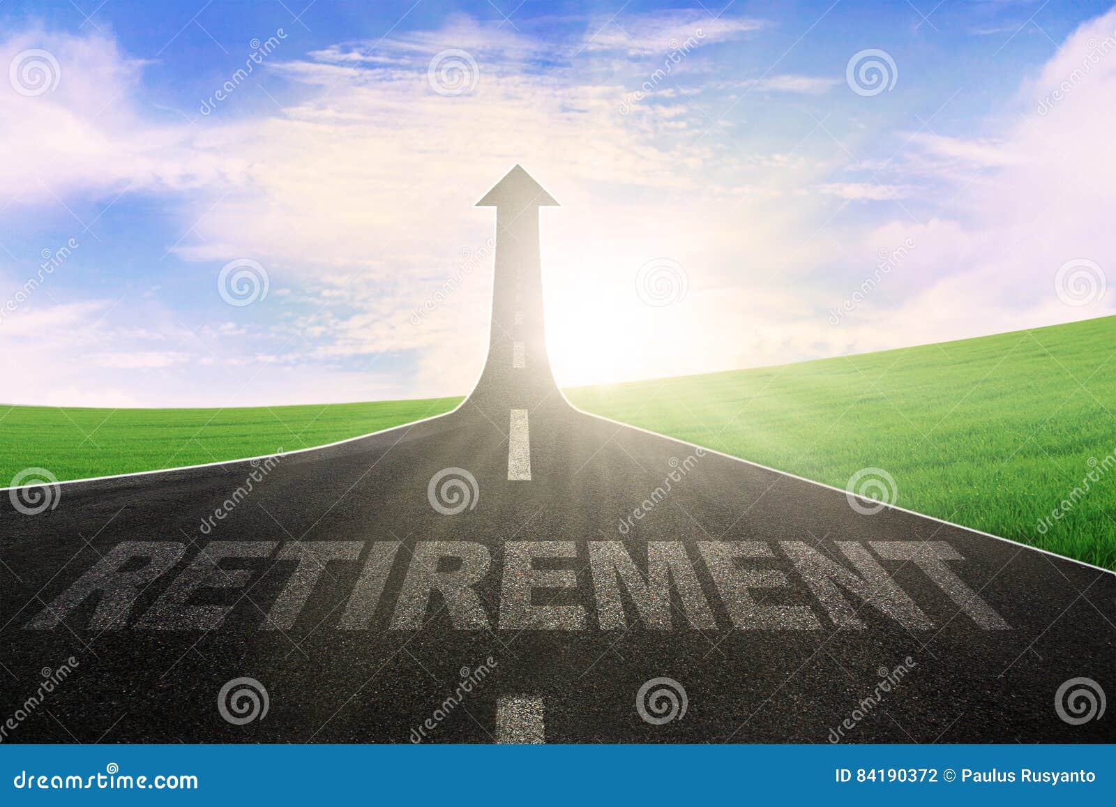 Highway with Word of Retirement and Arrow Upward Stock Photo - Image of ...