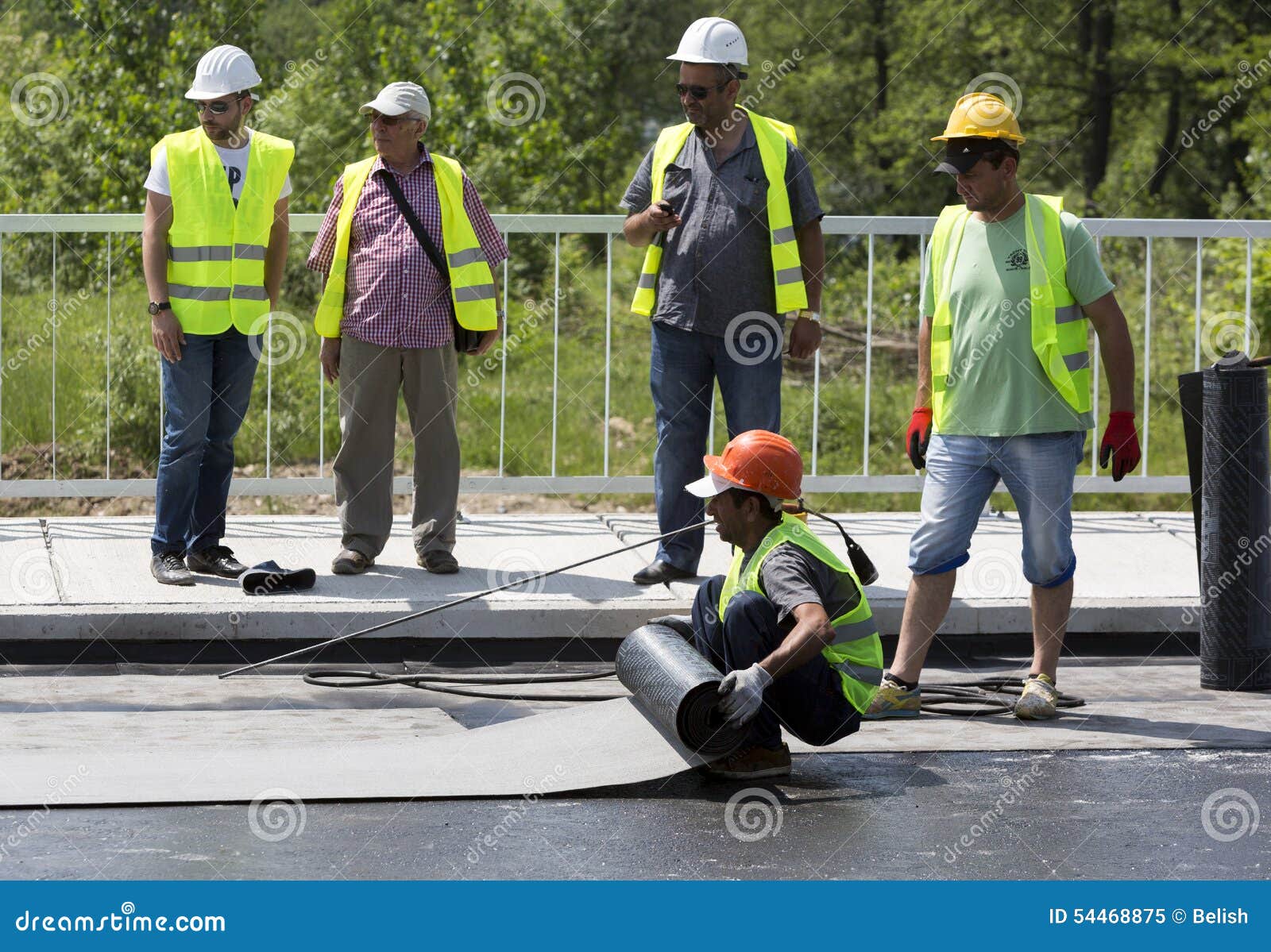 Highway Workers Waterproof Bridge Editorial Image - Image of installing ...