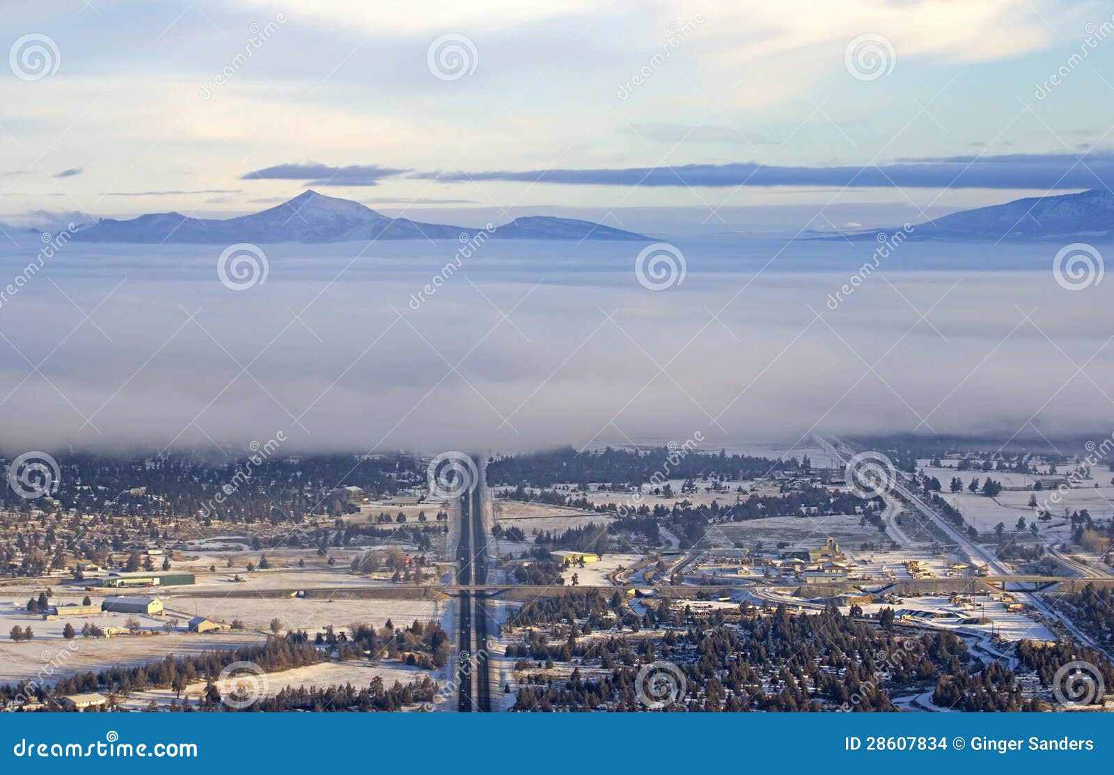 Highways and Mountains Winter Aerial View Bend Oregon Stock Photo ...