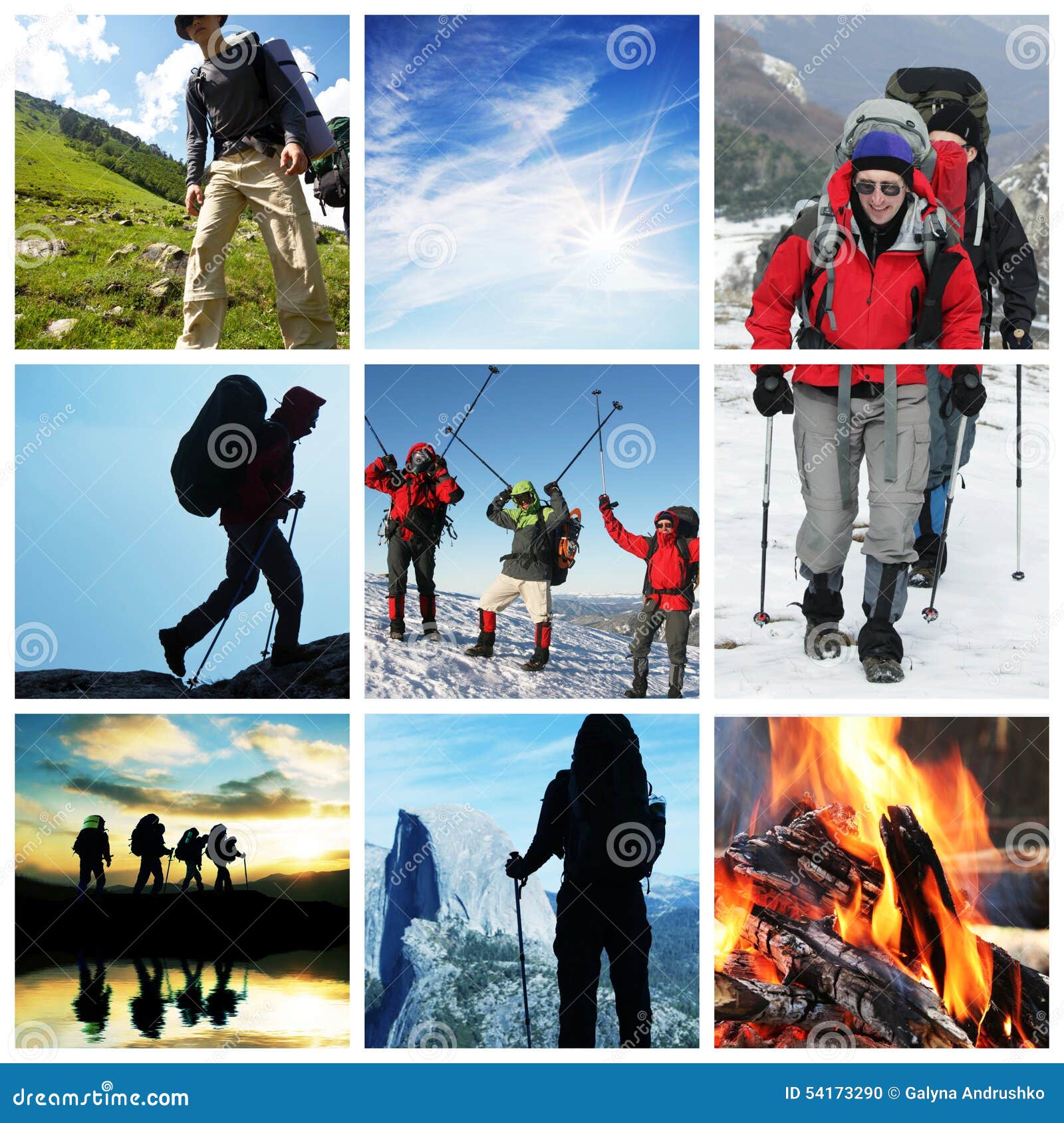 Hike collage stock photo. Image of people, trekking, clouds - 54173290