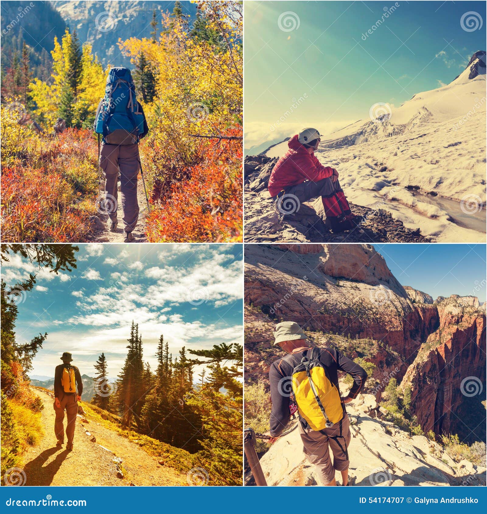 Hike collage stock image. Image of travel, trekking, peak - 54174707