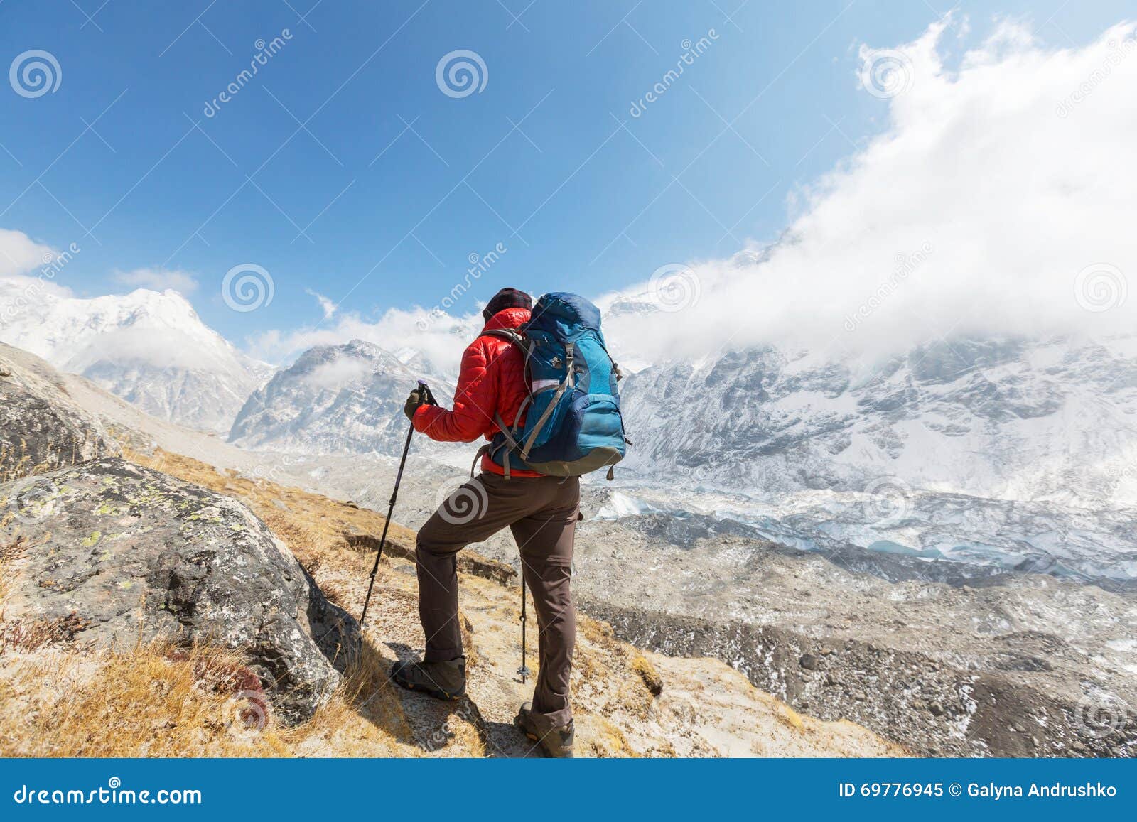Hike in Himalayas stock image. Image of achieve, hiker - 69776945