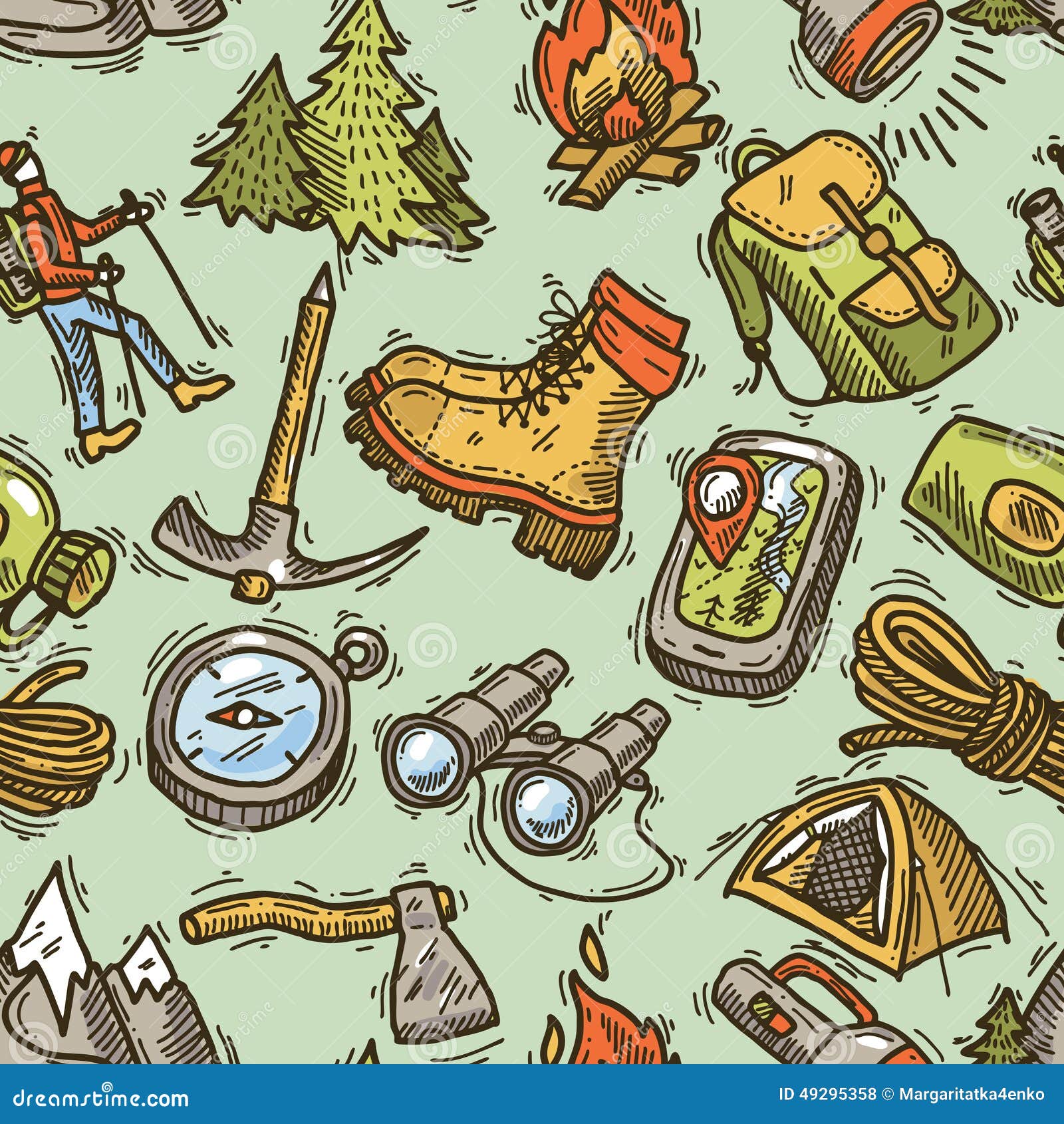 Hike seamless pattern stock vector. Illustration of compass - 49295358