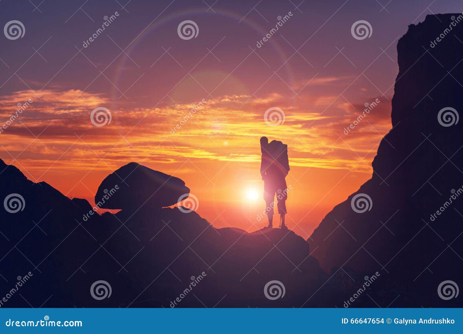 Hike on sunset stock photo. Image of climber, rock, trekking - 66647654