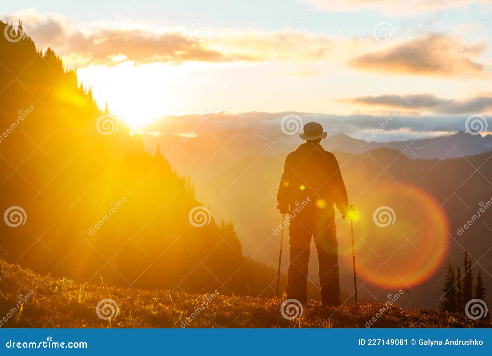 Hike on sunset stock image. Image of hike, dusk, trek - 227149081