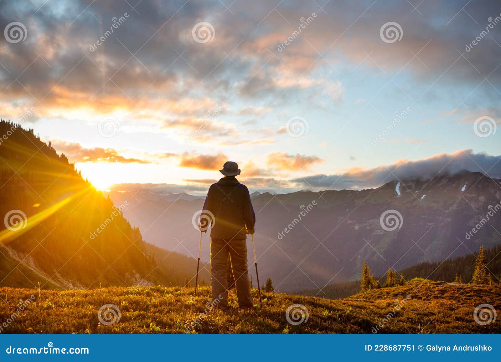 Hike on sunset stock image. Image of dusk, dawn, rock - 228687751