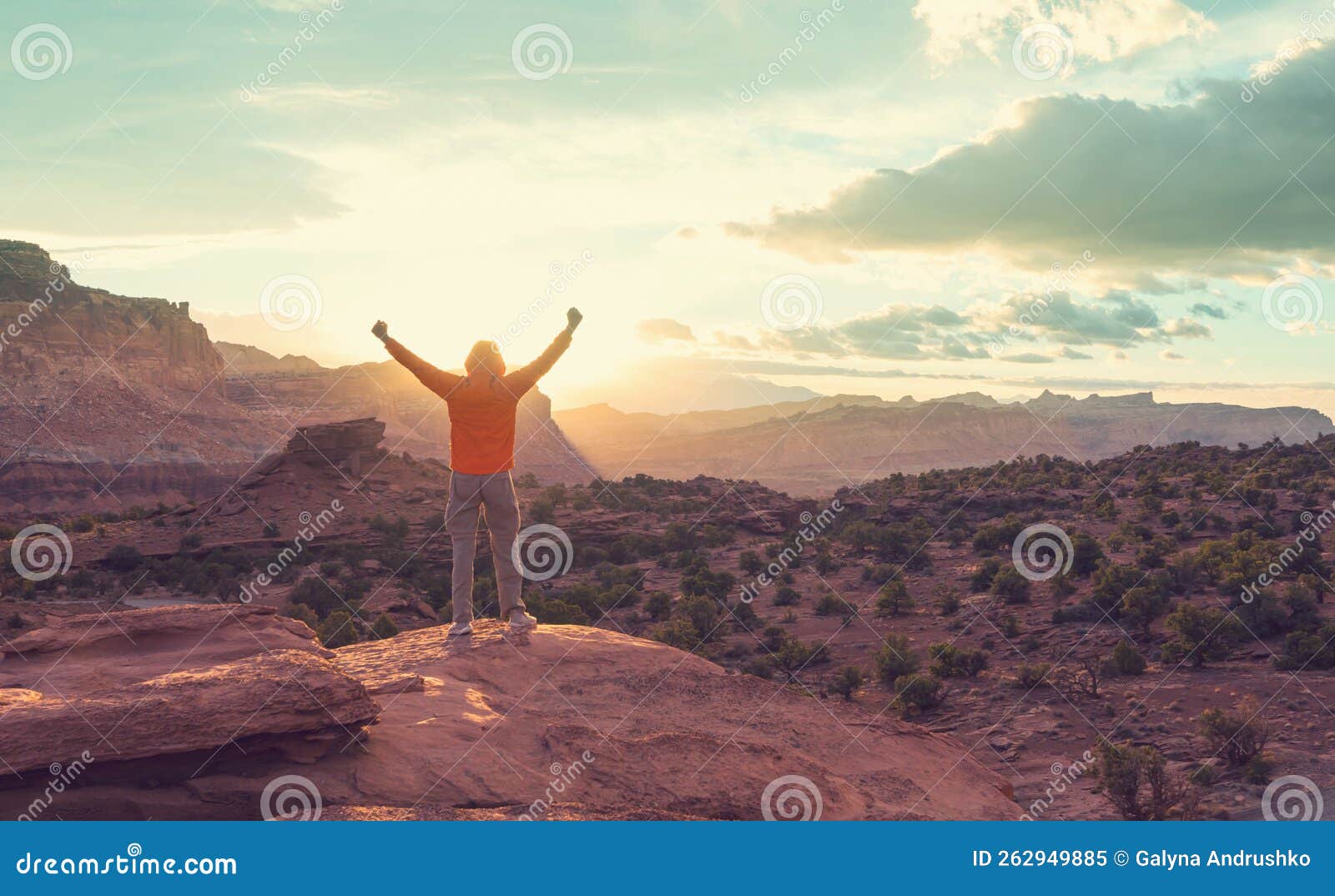 Hike on sunset stock image. Image of trek, mountains - 262949885