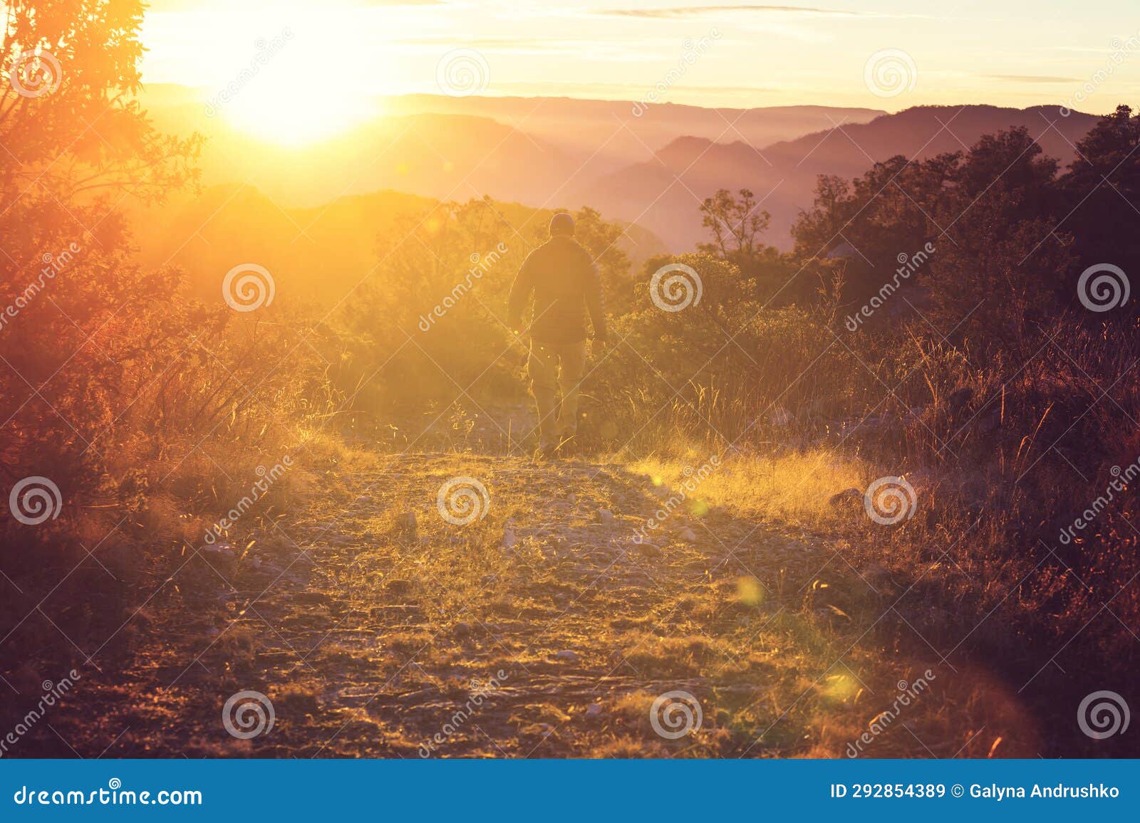 Hike on sunset stock image. Image of outdoors, climb - 292854389
