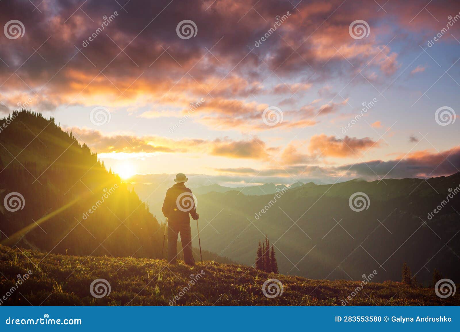 Hike on sunset stock photo. Image of summer, sports - 283553580