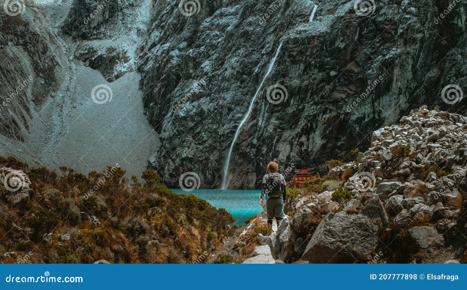 Hiker Arrives at Viewpoint at Lagoon 69, Peru - April, 10th, 2019 ...