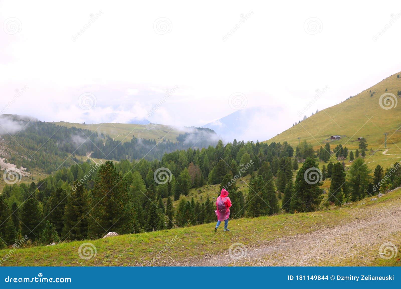 Hiker with Backpack Looking at View Alpine Dolomites, Italy, Europe ...