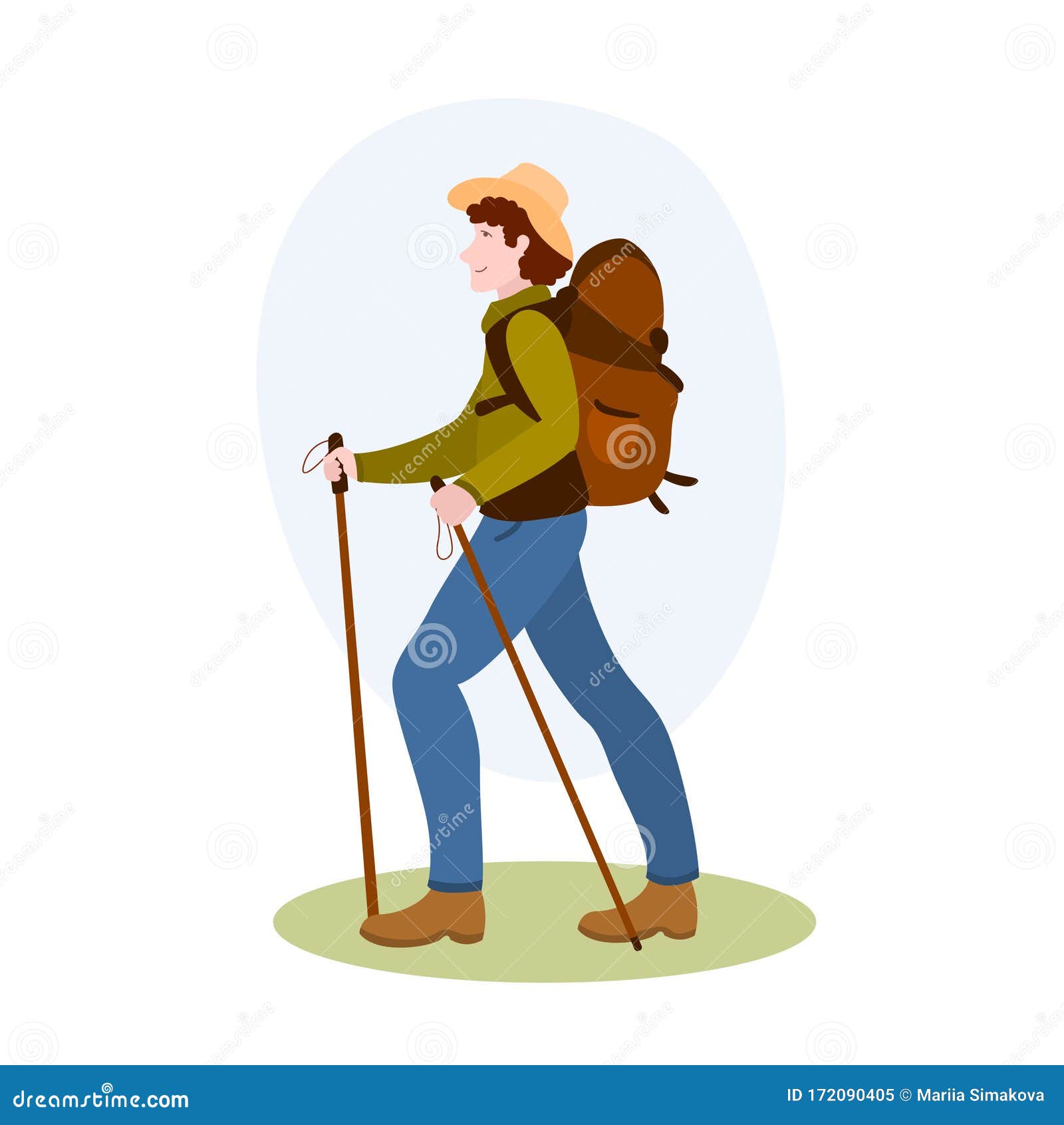 Hiker with Backpack and Sticks Vector Illustration from Hobbies ...