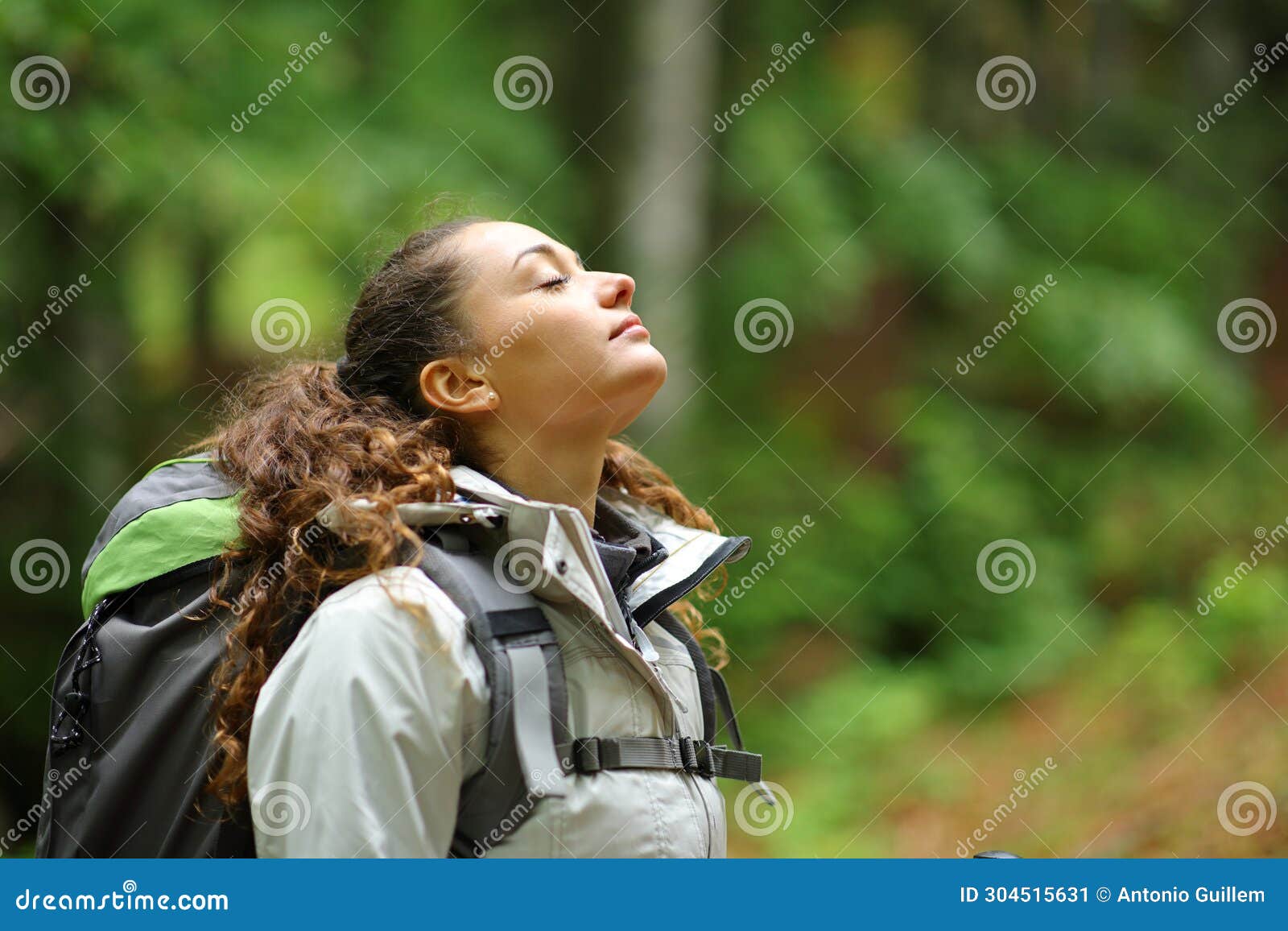 Hiker Breathing Fresh Air in a Forest Stock Image - Image of breathe ...